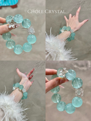 薄荷曼波绿萤石海蓝宝ins风手链