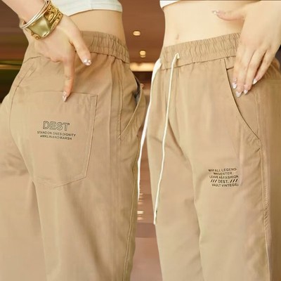 外贸尾货处理女士七分裤冰丝速干运动裤工装休闲裤爆款直筒中裤子