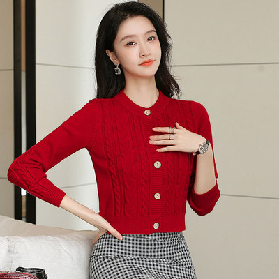 长袖通勤洋气复古针织开衫上