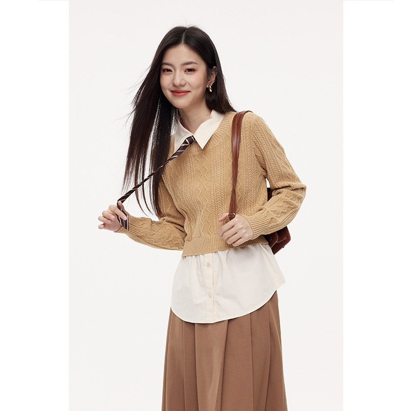 【商场同款】诗凡黎假两件学院风针织衫2023年冬新款女3EA232211