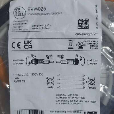 德国IFM易福门EVW025连接线，全新原装正品，德国波--议价商品