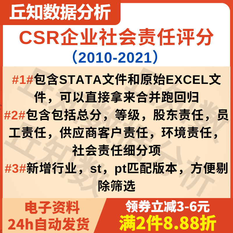 CSR企业社会责任评分代查Stata整理（2010-2021年面板分项数据）_虎窝淘