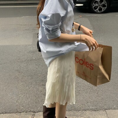 韩国东大门 OUNCE  1022407  压褶飘逸半身裙