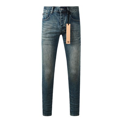KSUB1 JEANS 美式潮牌新款深蓝色做旧磨白牛仔裤弹力修身小脚裤男