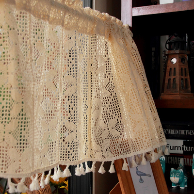 美式原木风钩织穿杆帘橱柜帘