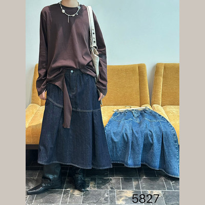 幕茄MUJIA5827牛仔风高腰A字半身裙女宽松显瘦中长款做旧2026秋季