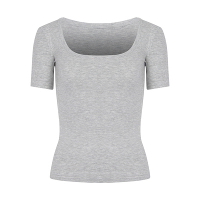 【Aliu自制】卡戴珊u领基础性感T恤女夏2025紧身纯色短袖方领内搭