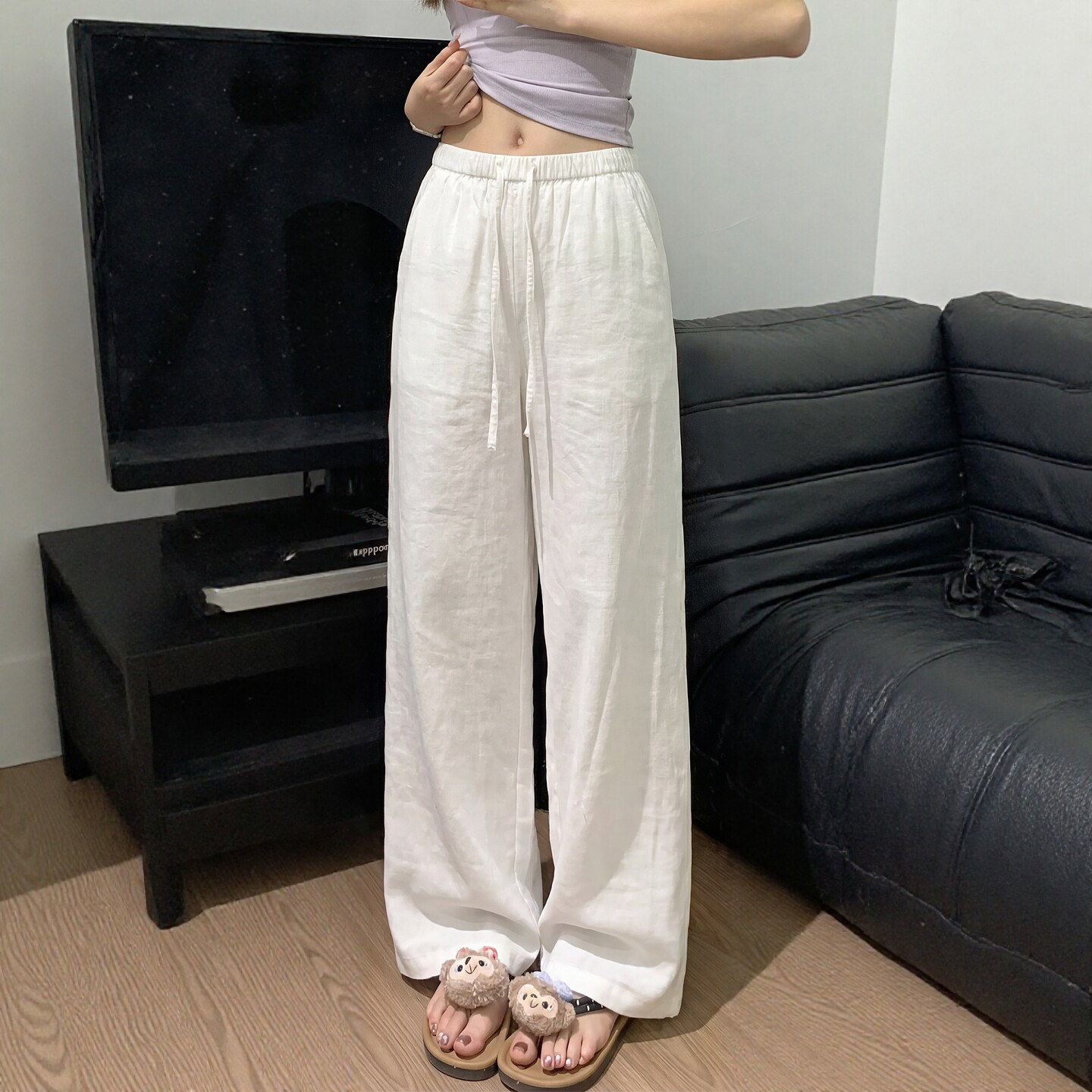 白色老钱风裤子女2026新款夏季薄款小个子冰丝棉麻亚麻窄版阔腿裤