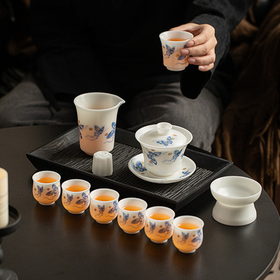 陶里陶气青花羊脂玉瓷功夫茶具