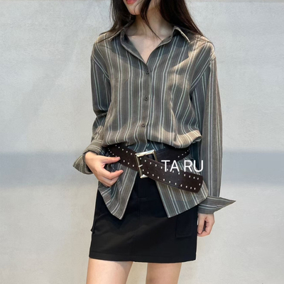 TARU法式复古宽松条纹长袖衬衫