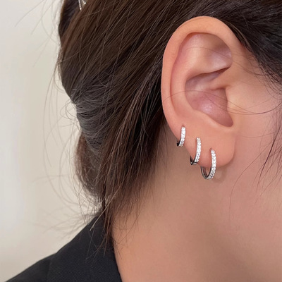 简约百搭大小圆环耳饰女轻奢时尚叠戴S925银耳扣气质耳环小耳圈