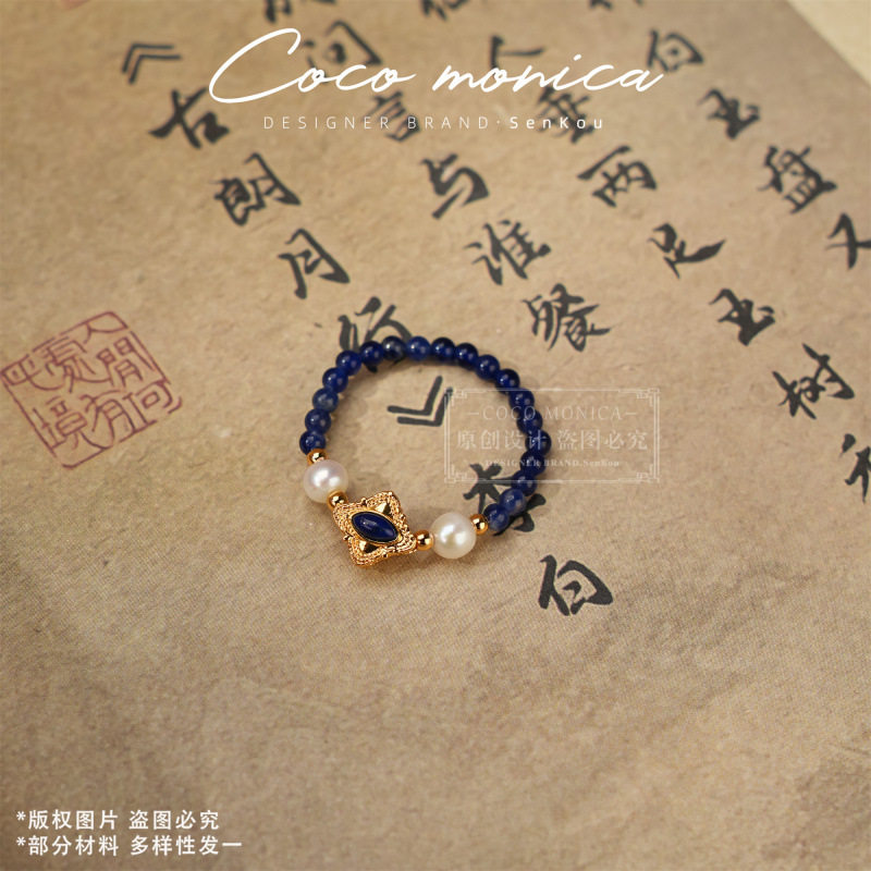 【小霞珠宝】 青金石珍珠戒指小众百搭女戒 AF635