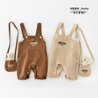 2025秋季新款韩版儿童刺绣字母背带裤 男童宝宝长裤送背包53022