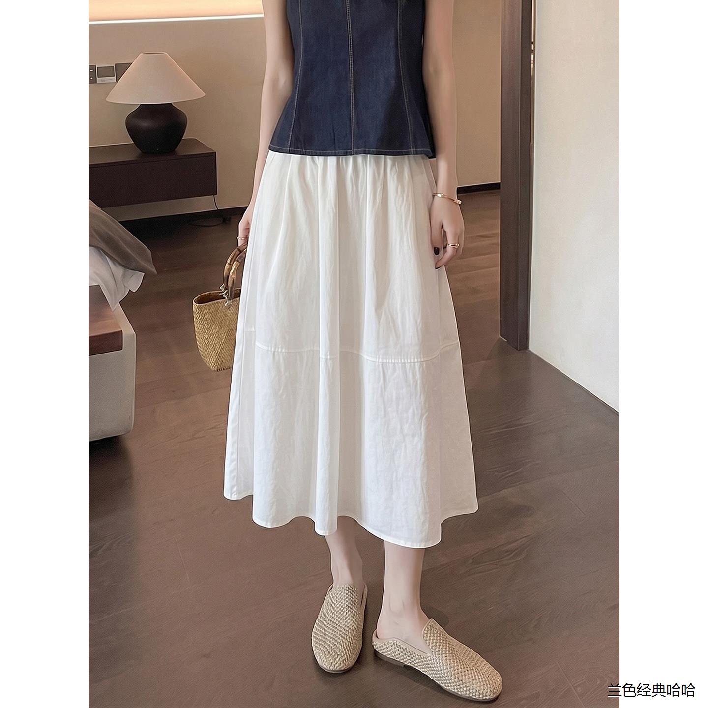 黑色半身裙女夏季中长版A字花苞蓬蓬裙气质伞裙梨型身材伯克利裙