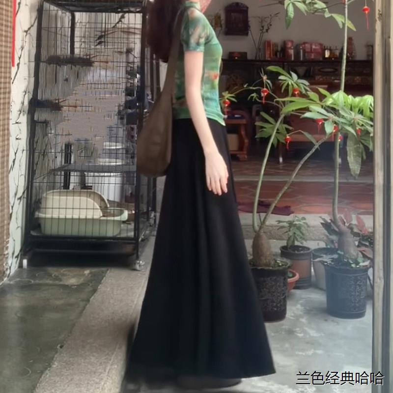 黑色长版半身裙大尺码胖mm显瘦遮肚女春季梨形身材伯克利裙子大摆