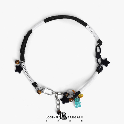 【Losing Bargain】黑白编织叠戴绳结手链项链多功能链包链装饰链
