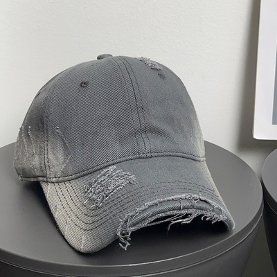 大头围美式做旧破洞棒球帽女春夏软顶防晒遮阳显脸小鸭舌帽子男潮