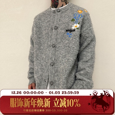 WHOOSIS（不知其名）花卉刺绣开衫毛衣外套秋冬简约情侣校园男女