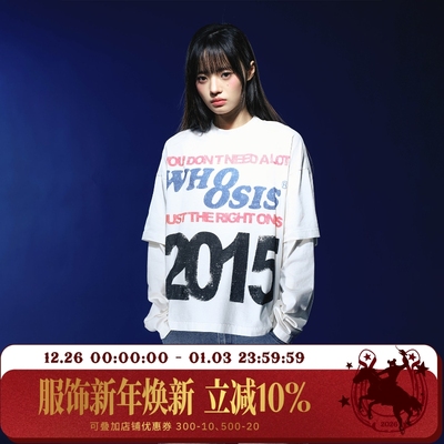 WHOOSIS（不知其名）slogan假两件长袖T恤酷飒美式街头休闲潮牌男