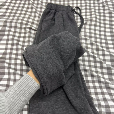 深灰色糯米休闲裤女直筒秋百搭大码胖mm显瘦坠垂感梨形身材阔腿裤