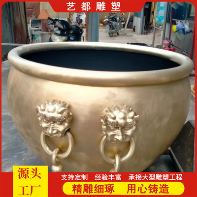 仿古铜缸全铜精铸雕塑 中式传统铜艺复刻 文创级古建金属工艺品
