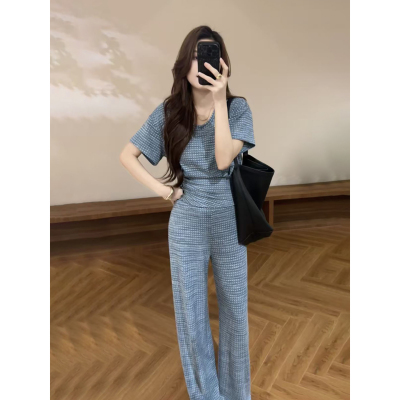 大婷婷 夏季新款简约休闲短上衣显瘦收腰阔腿裤女款套装DT2181
