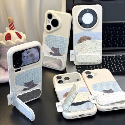 情侣被窝小猫小狗支架适用苹果18promax手机壳iPhone16小米17华为mate80新款pura90防摔vivox500软opporeno16