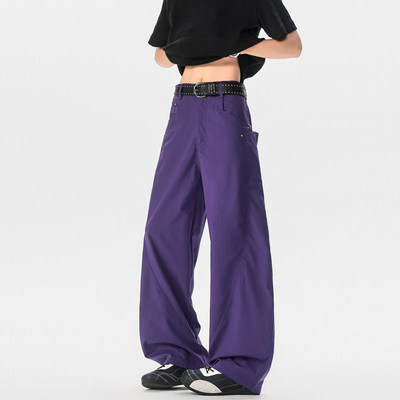 「设计师品牌大码休闲裤男高街ins休闲长裤弯刀裤美式vibe微喇裤