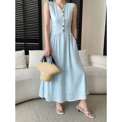 今年流行特惠司南 艺术感纽扣 老钱风气质V领无袖马甲收腰显瘦