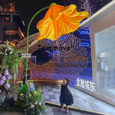 网红打卡充气感应花灯户外互动喇叭花气模商场美陈呼吸花朵灯光节