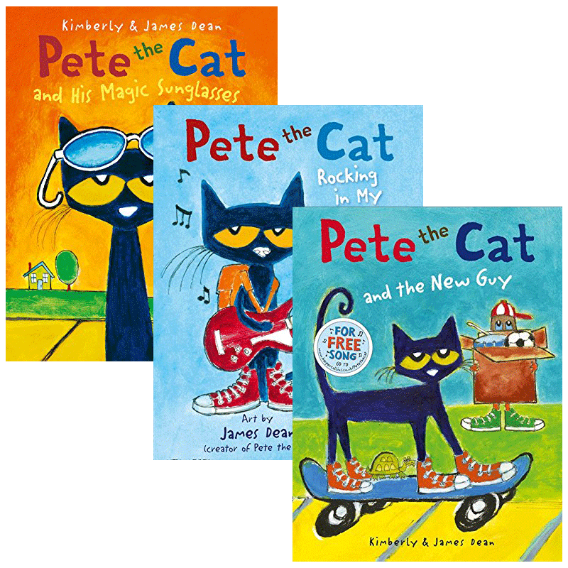 皮特猫故事书3册 英文原版绘本 Pete the Cat Rocking in My School Shoes 好性格养成书 吴敏兰推荐书单 3-6岁儿童英语故事图画书