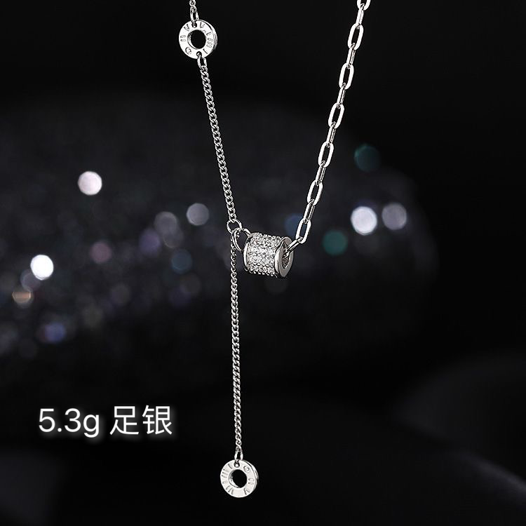 足银9999纯银满钻小蛮腰项链女气质流苏锁骨链轻奢感ins小众颈链