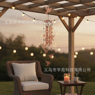 跨境复古金属五音风铃现货创意家居挂饰阳台庭院装饰悦耳铃声挂件