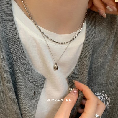 suzyacc kr小众高级感水滴吊坠双层项链女款2026新款简约豆豆链