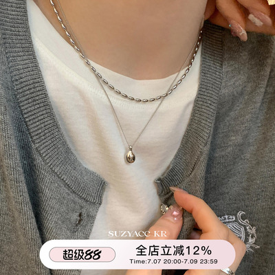 suzyacc kr小众高级感水滴吊坠双层项链女款2026新款简约豆豆链
