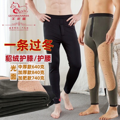 千年马加厚特厚男光面貂绒保暖裤