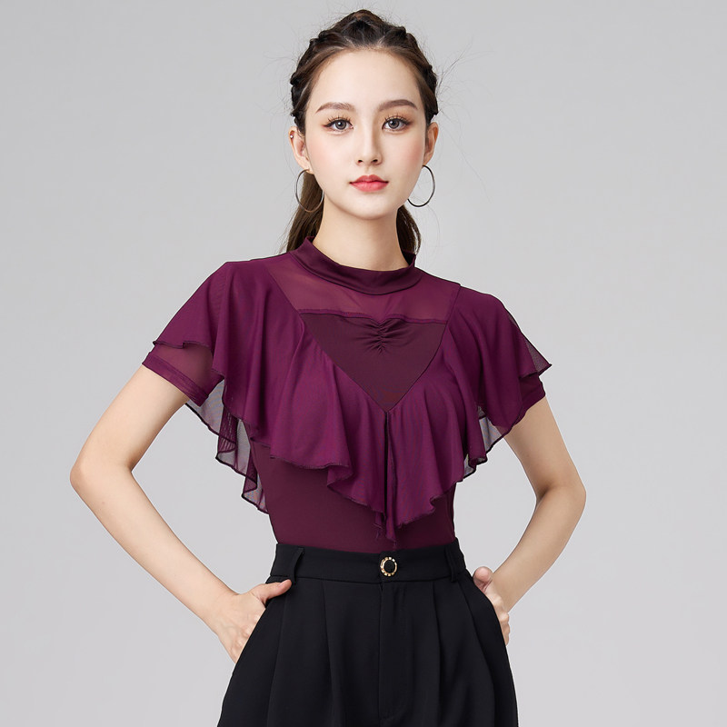 广场舞服装夏季新款短袖上衣拉丁舞交谊舞高档舞蹈服练功服成人女