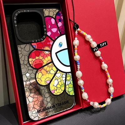 C家潮牌村上隆太阳花笑脸适用苹果16pro手机壳iphone15保护套14promax磁吸MagSafe镜面13日韩ins网红12/11