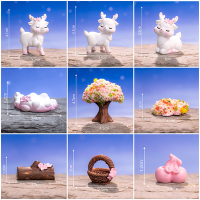 微景观可爱小鹿摆件树脂篮子樱花树创意手工多肉花盆小动物装饰