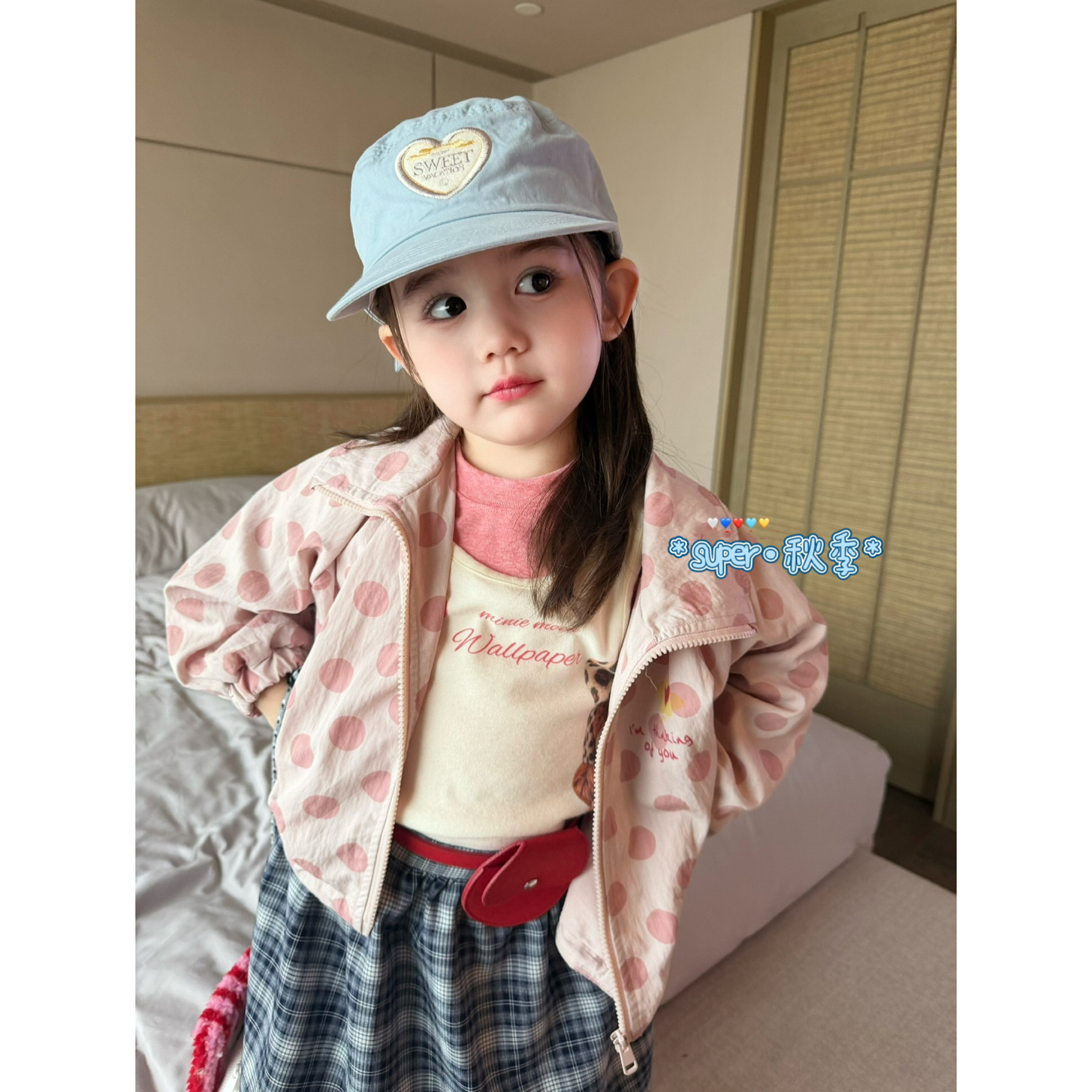 女童26秋季新款韩版卡通圆点休闲长袖外套时尚做旧牛仔长裤中小童