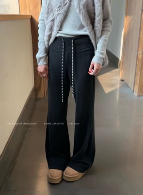 韩系2025秋冬新款设计感抽绳松紧腰加绒微喇裤女洋气百搭显瘦女