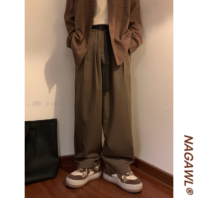 NAGAWL冬季美式复古纯色宽松直简阔腿裤子休闲百搭西裤长裤男女潮