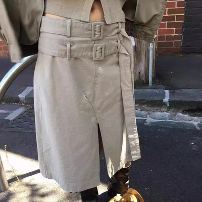 春季新韩国东大门th*br*athe复古双腰带不规则开叉半身裙