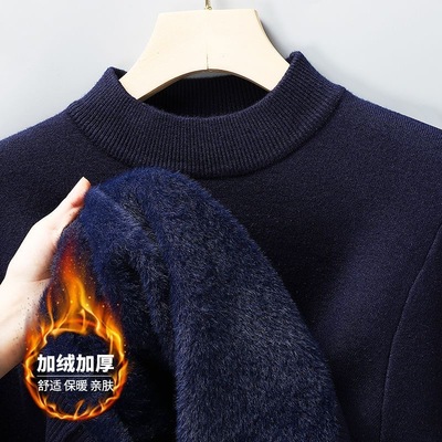 半高领+加绒+保暖+简约+打底毛衣