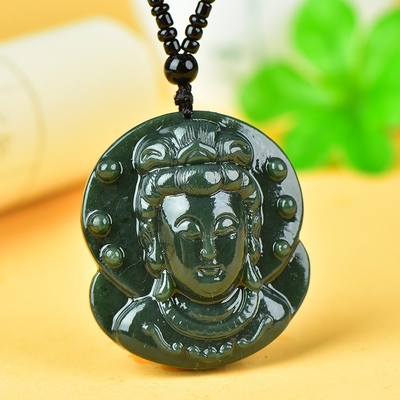 新疆和田青玉观音头吊坠青玉塔青