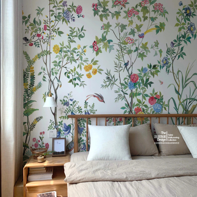 网红法式中国风无缝墙布定制壁画