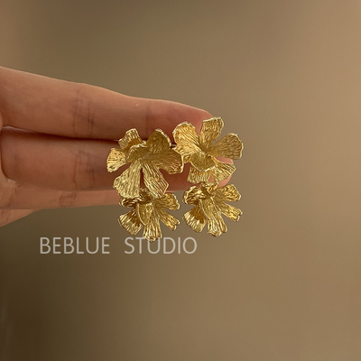 富贵名伶~法式复古高级感金色花朵耳环女轻奢高级感个性耳饰耳钉