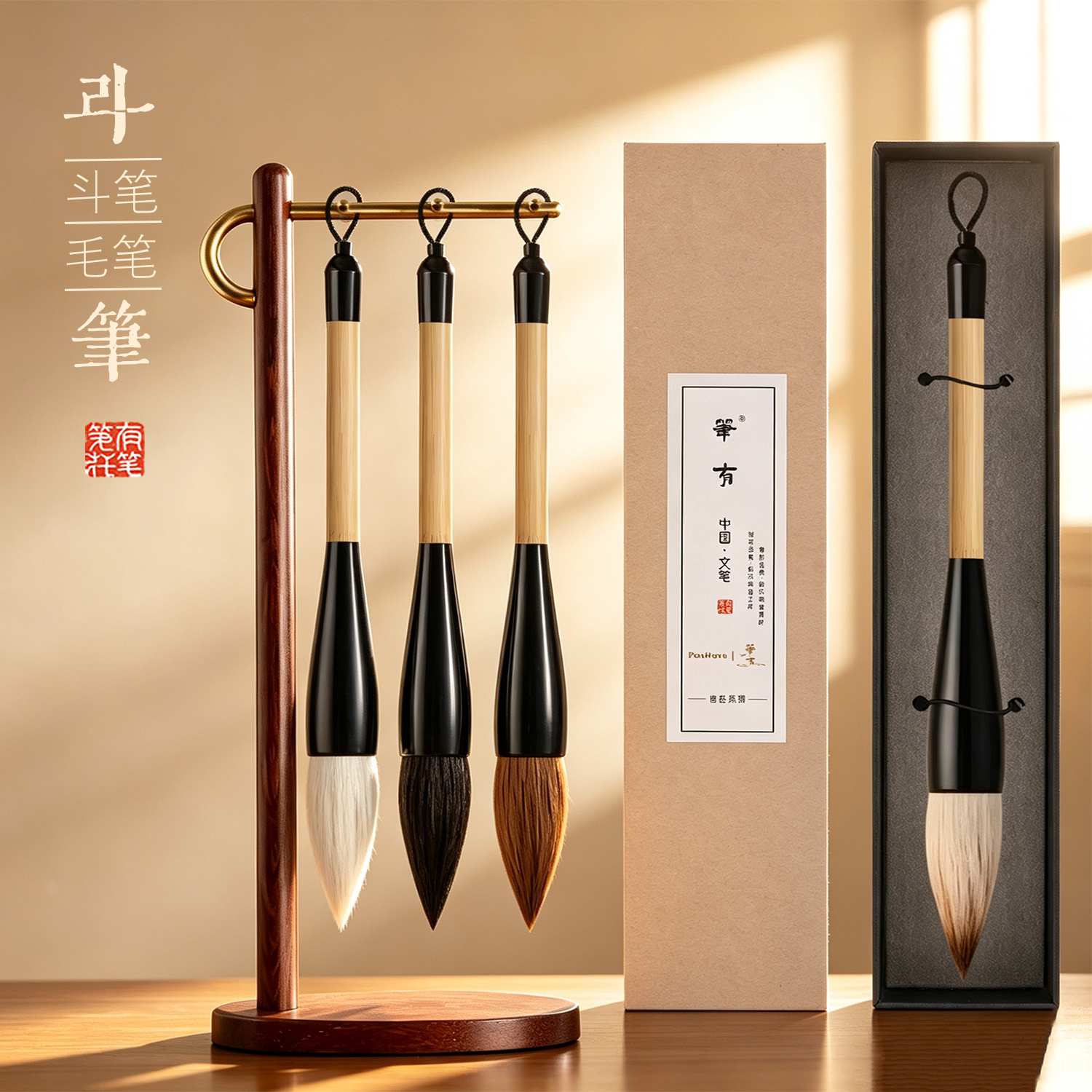 PenHave/笔有毛笔斗笔抓笔兼狼羊熊毫礼盒套装书法练字绘画7.2CM