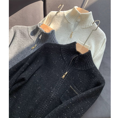 亲肤保暖 轻奢100%羊绒金豆沙工艺 半高立领双头拉链开衫女