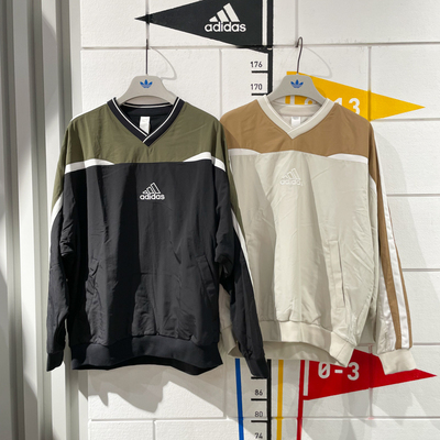 阿迪达斯三叶草男装2025春款拼接撞色复古V领套头衫JD5395 JD5396